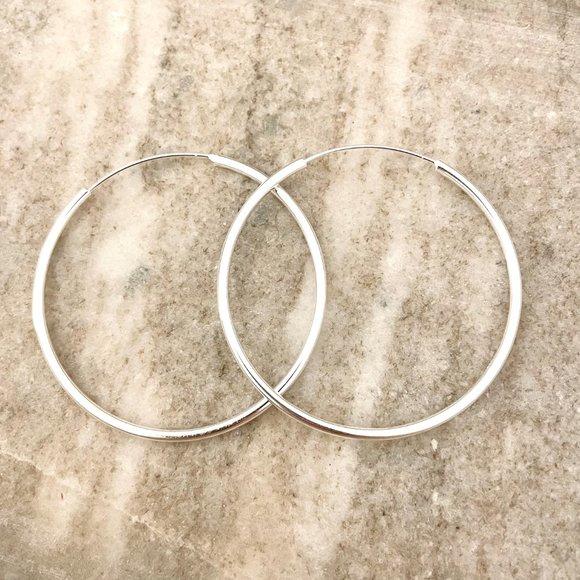 Jewelry | 925 Sterling Silver Hoop Earrings Silver Thin 2 Inch Hoop ...